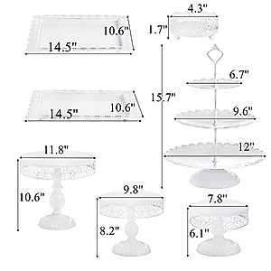 Lyellfe Set of 7 White Cake Stand, Decorative Dessert Display Set, Metal Cake Stand Set for Dessert Table, Birthday Party, Wedding, Afternoon Tea, Festival