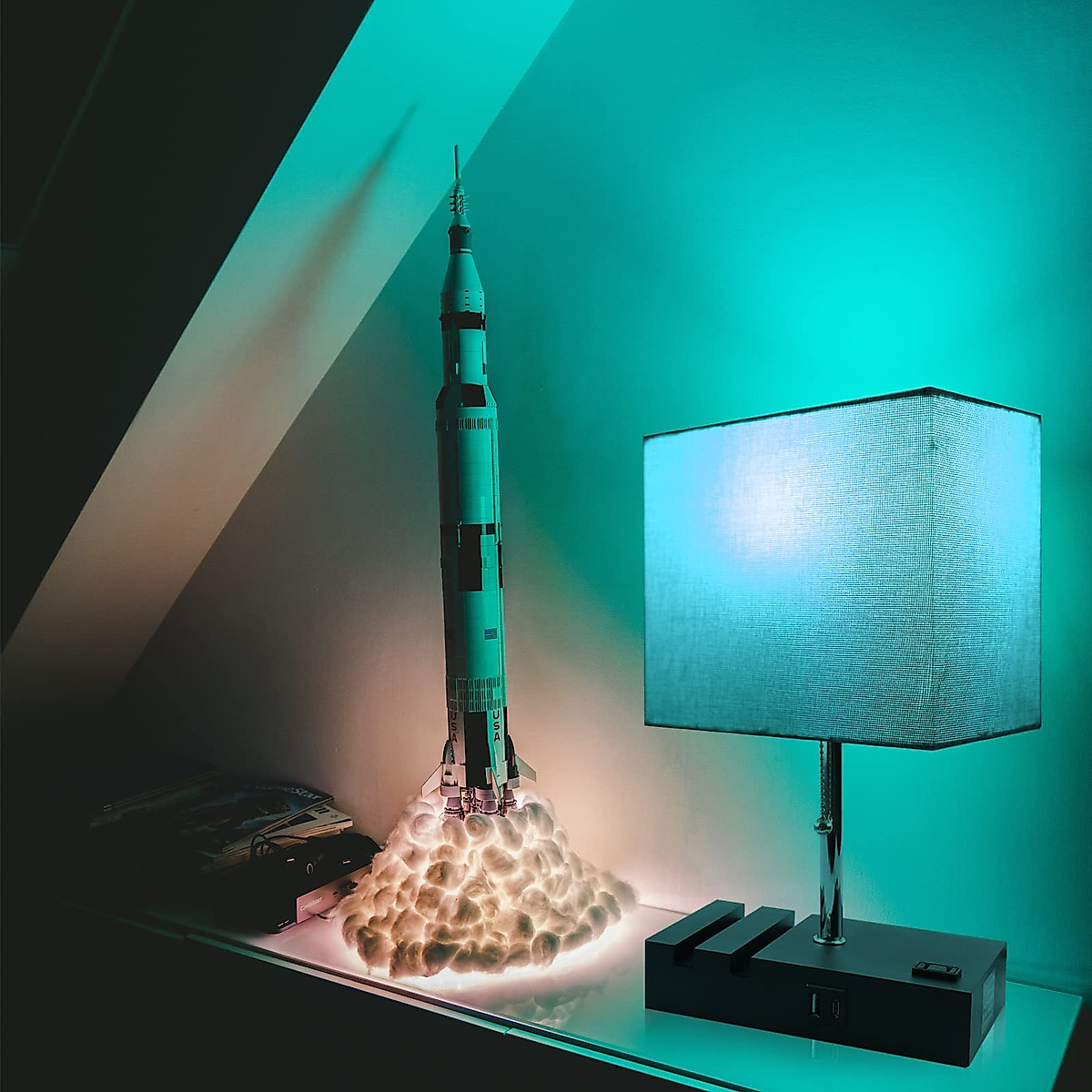 NEWREACH RGB Smart Table Lamp with Remote Control - Alexa Lamp for Bedroom with Voice & APP Control & Music Sync, Dimmable Nightstand Lamp with Charging Station for Living Room, Alexa Bulb Included