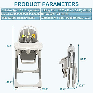 INFANS High Chair for Babies and Toddlers, Foldable Highchair with 7 Different Heights 4 Reclining Backrest Seat 3 Setting Footrest, Removable Tray Built-in Rear Wheels with Locks (Grey)