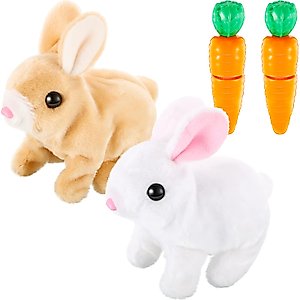 Civaner 2 Pcs Interactive Rabbit Toys Plush Stuffed Walking Bunny Toy with Sounds and Movements Hopping Robotic Toys Easter Gift Present (Rabbit Style)