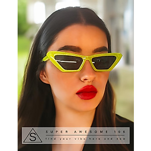 SA106 Womens Neon Pop Color 80s Squared Cat Eye Sunglasses (Pink Black)