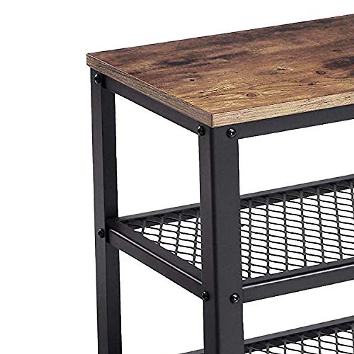 Benjara Vintage Wood and Metal Shoe Rack with 2 Mesh Shelves, Black and Brown