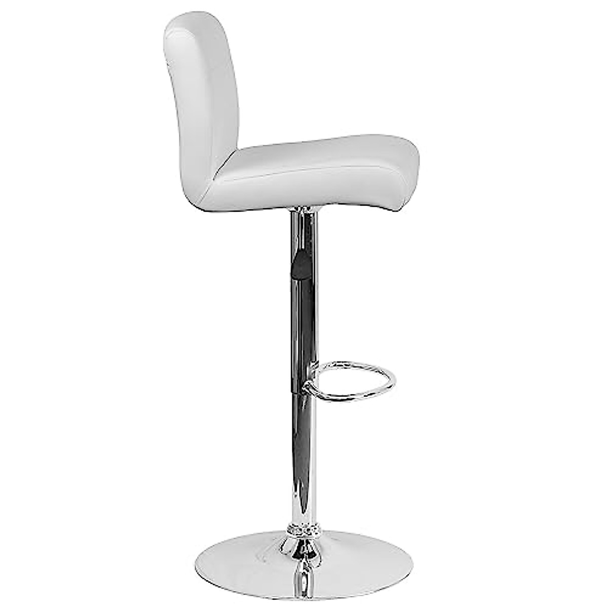Flash Furniture Contemporary White Vinyl Adjustable Height Barstool with Rolled Seat and Chrome Base