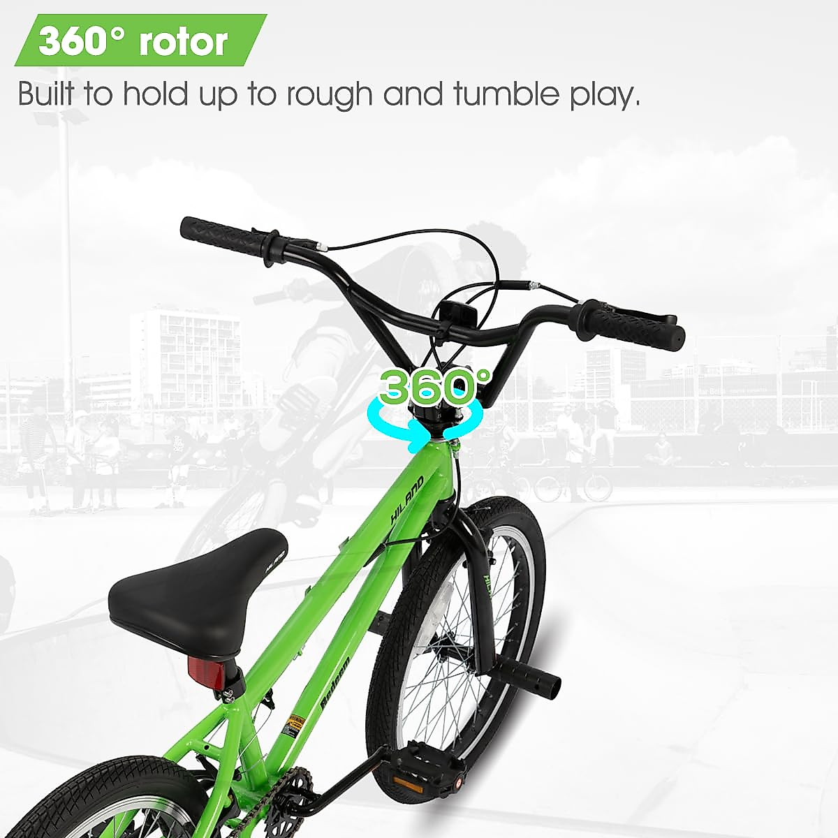 HH HILAND 20 inch Freestyle Kids BMX Bike, Beginner-Level to Advanced Riders with 360 Degree Gyro & 4 Pegs, Kids' Bicycles for Boys, Girls, Multiple Colors Green