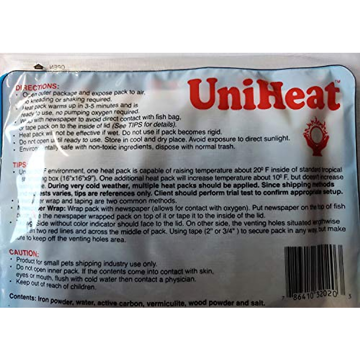 Uniheat Shipping Warmer 20+ Hours, 12 Pack >Plus!< 1-10"x18" Shipping Bags, 20+ Hour Warmth for Shipping Live Corals, Small Pets, Fish, Insects, Reptiles, Etc.