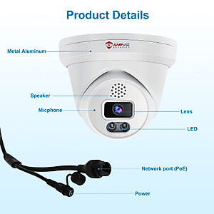 Anpviz 6MP POE Camera, UltraHD IP Camera with Mic& Speaker, Smart Color Night Vision Security Turret Camera for Day& Night, AI Human& Vehicle Detection Dome Camera with 2.8mm Lens, MicroSD(U Series)