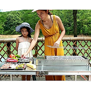 NEWCES Barbecue Desk Charcoal Grill Brushed Stainless Steel Charcoal Shish Kebab Grill BBQ Grill 2 Shelves Broil Roasting Kebab Rack for Garden Backyard Camping Tabletop Barbecue