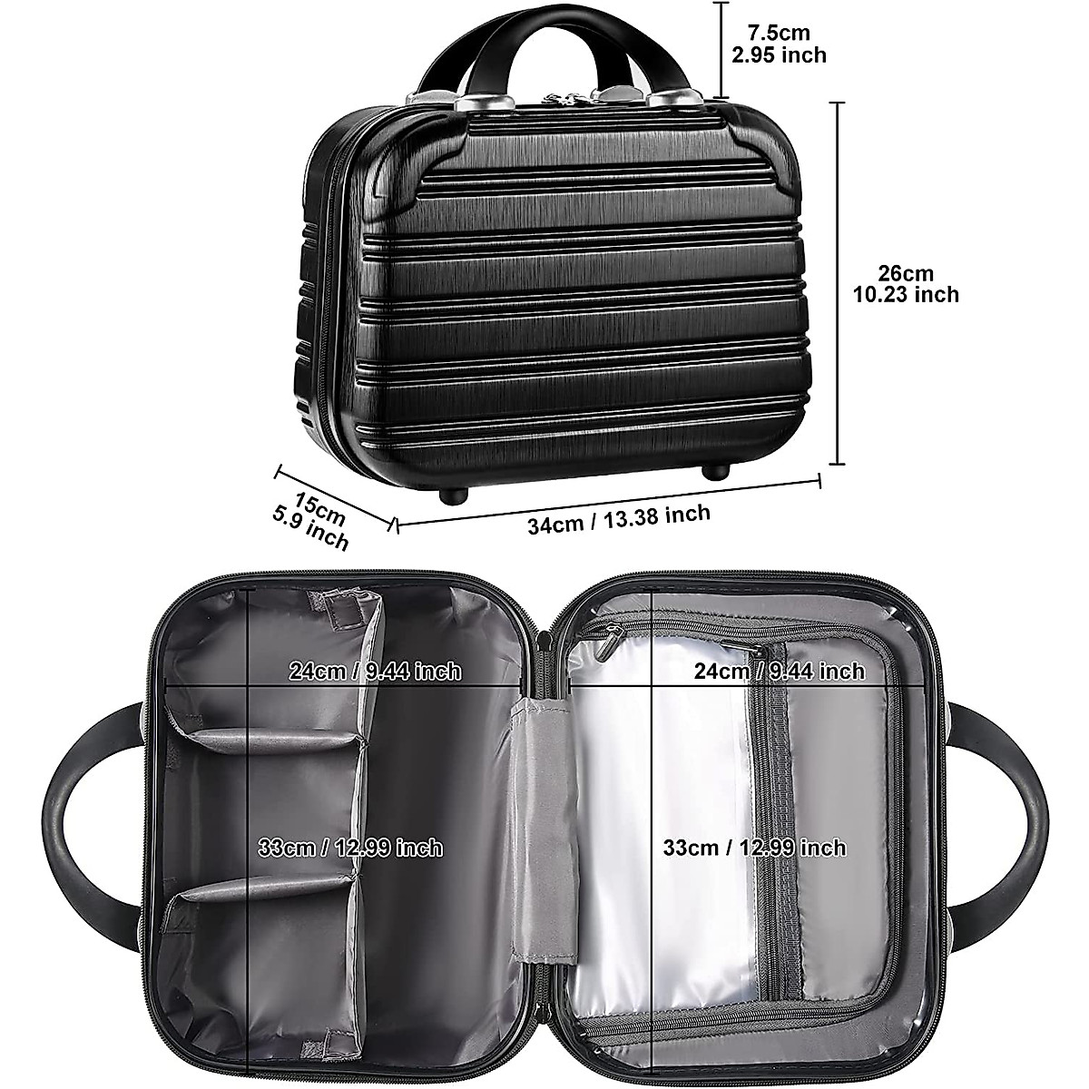 Hard Case Luggage 2 Piece Sets Carry On Luggage Lightweight With Spinner Wheels Rolling Suitcase 22x14x9 Airline Approved PC+ABS TSA Lock Hardshell Travel Carry On Hardside 14/20 Inch 2PCS,Black