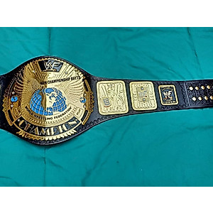 BIG EAGLE Block Logo Championship Wrestling Belt Real Leather Adult Size Belt (2MM BRASS),Multi & Black