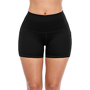 CADMUS High Waist Athletic Shorts for Womens Yoga Fitness Workout Running Shorts with Deep Pockets,3 Pack,1016,Black & Black & Black,Medium