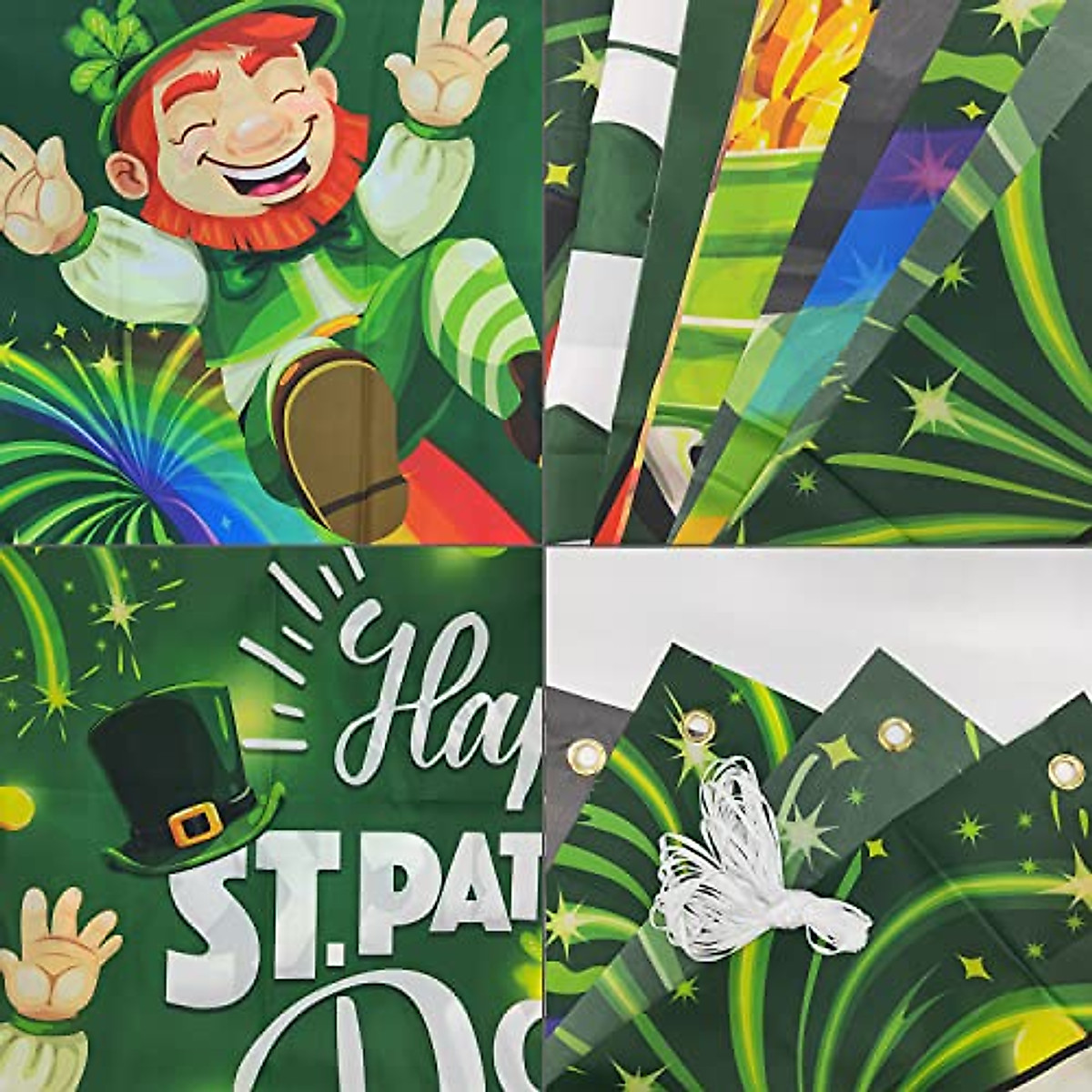 JKQ Happy St. Patrick's Day Backdrop Banner 71 x 43 Inch Large Size Saint Patrick's Day Background Banner Shamrock St. Patty's Day Party Decorations Irish Lucky Day Indoor Outdoor Photo Booth Props