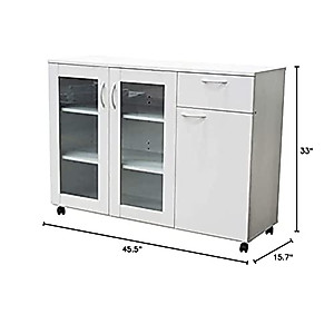 Kings Brand Furniture Buffet Server Sideboard Kitchen Storage Cabinet, White, 45.5" W x 15" D x 33" H