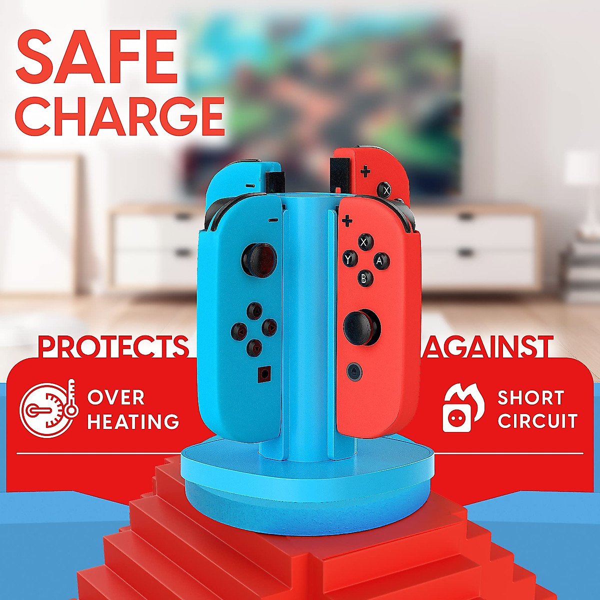 TALK WORKS Joy Con Charging Dock for Nintendo Switch - Joycon Docking Station Charges Up to 4 Joy-Con Controllers Simultaneously (Controllers Not Included) - Blue