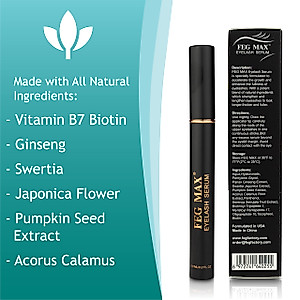 FEG Max Eyelash Serum | For Lash and Brow | Fast Effective Growth Creates Longer & Darker Eyelashes | Natural Eyelash Serum to Grow Lashes | 6 mL