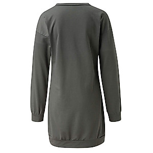 Shakumy Women Long Sleeve Elegant Tunic Dress Casual Loose Crew Neck Plain Pullover Tops Sweatshirts Sweater Dress Dress