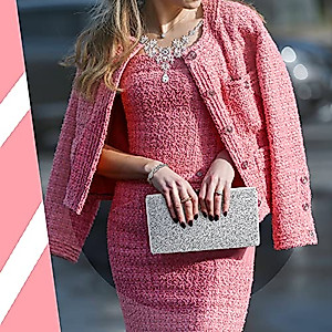 4 Pieces Silver Clutch Purse Rhinestone Jewelry Set for Women Glitter Evening Clutch Bag and Crystal Dangle Earrings Bridal Wedding Necklace Bracelet Prom Jewelry Set for Wedding Bridal Evening Party