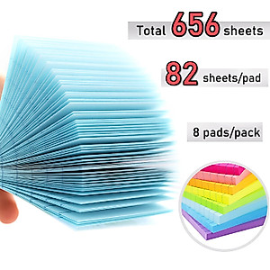 (8 Pack) Lined Sticky Notes 3x3 in Bright Ruled Post Stickies Colorful Super Sticking Power Memo Pads Strong Adhesive, 82 Sheets/pad
