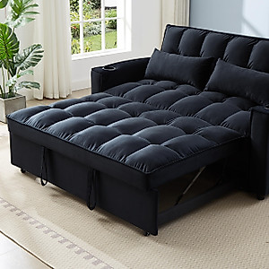 FANYE 64" W Oversized Loveseat Sofa Convertible Spacious Full Size Sofabed with Cupholders, Pull Out Couch Bed,USB Charging Ports and Storage Pockets for Home Apartment Office Living Room