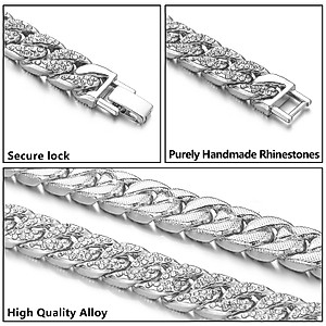 Cuban Link Chain For Men Necklace Bracelet Jewelry Set Silver Fake Diamond Iced Out Mens Bling Thick Necklaces Chains (Silver-14mm,20inch)