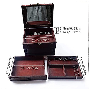 Wooden Jewelry Box with Mirror, Classical Wood Jewlery Box Jewelery Storage Box Case Holder Jewellery Chest Organizer with Drawer Mom Gifts Mothers Day Gift for Women Girls Ring Necklace Earring