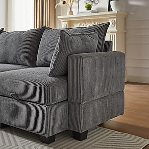 6 Seater Oversized Free Combination Convertible Modular Sectional Sofa, U / L Shaped Extra Large Corduroy Reversible Sleeper Corner Couch with Storage and Movable Ottomans for Living Room Apartment