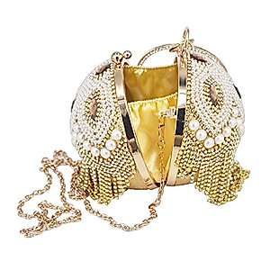 YLLWH Beaded Ball Evening Bags with Tassels Women Wedding Bags Party Handbags Crystal Clutch Bags Chain Shoulder Bags