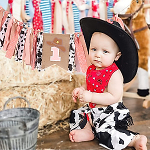 1st Birthday High Chair Banner - Cow Girl Rodeo for Party Fabric Decor,Cake Smash Baby Shower,Backdrop Garland for photo props