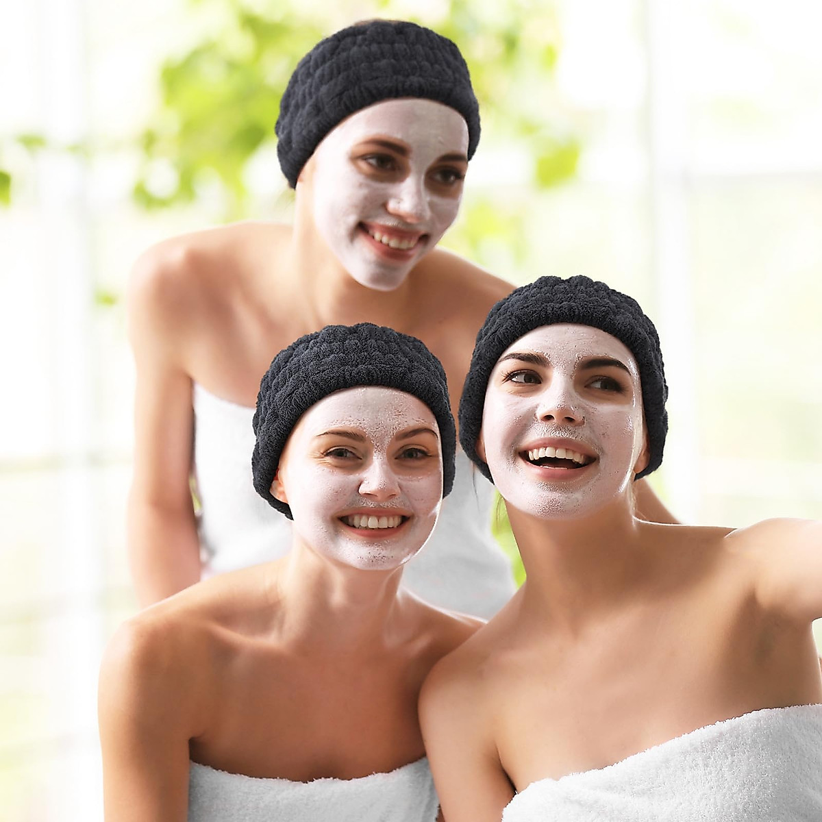 12 Pcs Spa Facial Headband for Makeup Washing Face Soft Coral Fleece Facial Makeup Headband Skincare Hair Band for Washing Face Hairband Yoga Sports Shower Elastic Head Wrap for Girls Women (Black)