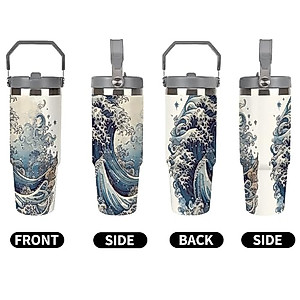 SYJTGDE Large Capacity Car Cup Blue Wave Style Fashionable Upgrade Car Cup Advanced And Beautiful Travel Cup