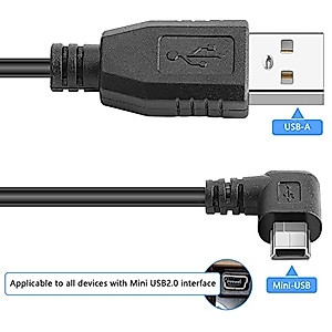 PASOW Mini USB Charging Cable USB 2.0 A-Male to Mini-B Car Vehicle Power Charger Adapter Cord for Dash Cam Rearview Mirror Cam Backup Camera (11.5FT, Right Angle)