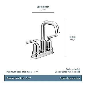 Moen Gibson Matte Black Two-Handle Centerset High Arc Modern Bathroom Faucet with Drain Assembly, Contemporary Black Sink Faucet for 3-Hole Countertops, 6150BL