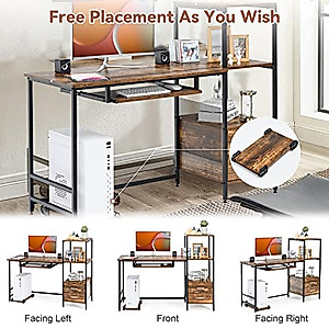 COSTWAY 55.5 Inch Computer Desk, Home Office Desk with Shelves, 2 Drawers, Keyboard Tray & Movable CPU Stand, Study Desk, Writing Workstation, Laptop Table for Small Space, Rustic Brown
