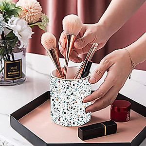 LEAZUL Pen Holder, Makeup Brush Holder Ceramic Shiny Gold Terrazzo Marble Stone Pattern Pencil Cup for Girls Kids Women Durable Stand Desk Organizer Storage Gift for Office, Classroom, Home Light Blue
