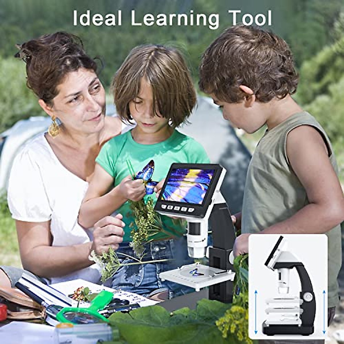 CIMELR LCD Digital Microscope 4.3 inch Coin Microscope 50X-1000X Magnification, USB Microscope with 8 Adjustable LED Lights for Adults Kids - Compatible with Windows/Mac iOS（Included 32GB TF Card）