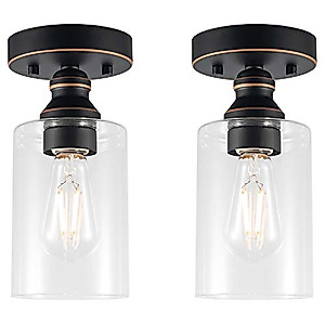 YaoKuem Semi Flush Mount Ceiling Light Fixture, E26 Medium Base, Metal Housing with Clear Glass, Bulbs NOT Included, 2-Pack