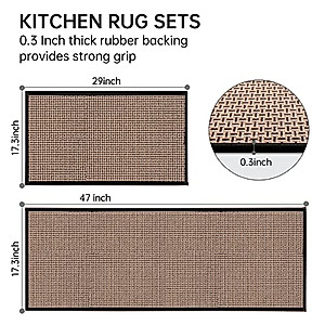 eqivei Kitchen Rugs and Mats Non Skid Washable Set of 2 PCS, Absorbent Runner Rugs for Kitchen, Farmhouse Weave Floor Mats in Front of Sink, 17.3"x 47"+17.3"x 29" (Black)