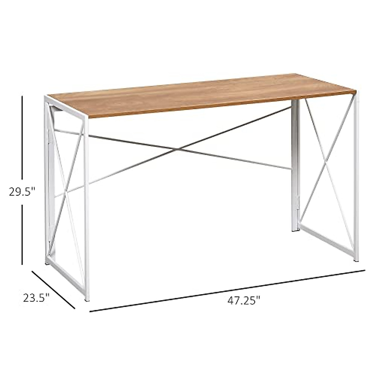 HOMCOM Folding Computer Desk, 47.25" Wide Home Office Writing Desk with Metal Frame, Natural