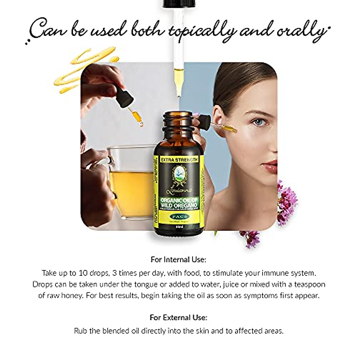 Louianna - Organic Wild Oregano Oil, Pure Oil of Oregano Drops, Wild Oregano Essential Oil with 80 Percent Carvacrol, Oregano Oil Drops for Oral or Topical Use, 30 mL