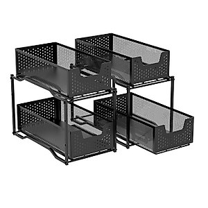 Simple Trending 2 Pack Stackable 2 Tier Under Sink Cabinet Organizer with Sliding Storage Drawer, Black