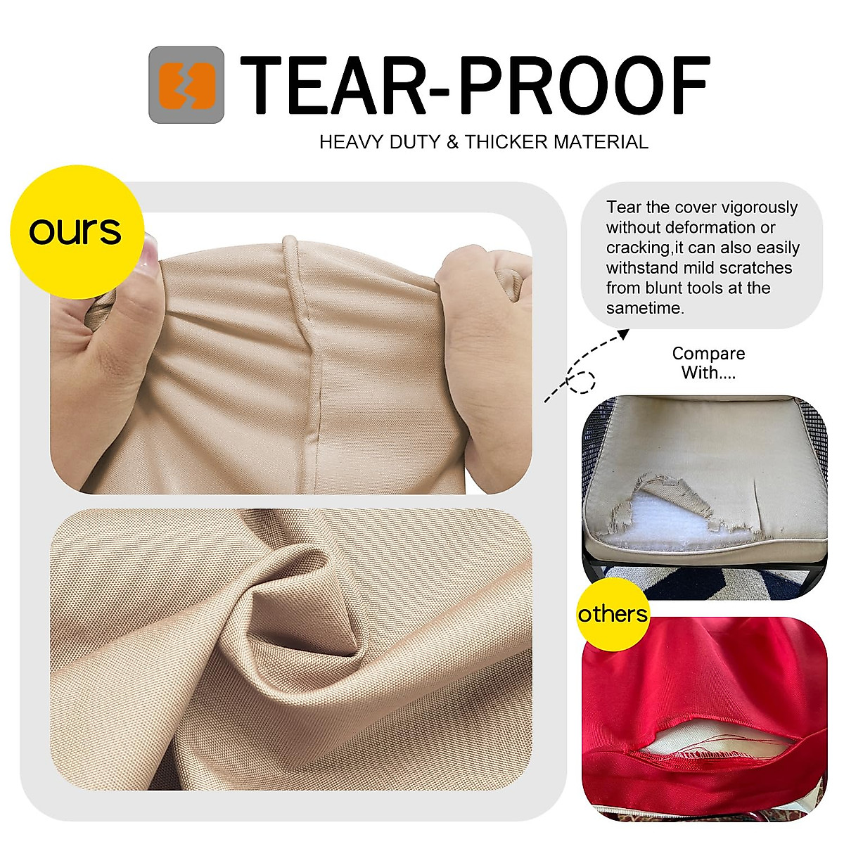 ClawsCover 11Pack Outdoor Seat and Back Cushions Replacement Covers Fit for 5-Seater 6Pieces Wicker Rattan Patio Furniture Conversation Set Sectional Couch Chairs,Light Khaki-Included Cover Only