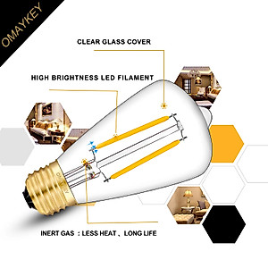 OMAYKEY 2W LED Edison Bulb 25W Equivalent 3000K Soft White 250 LM, E26 Base Antique Edison Style Clear Glass Tiny ST48 Dimmable LED Chandelier Filament Light Bulbs, Pack of 8