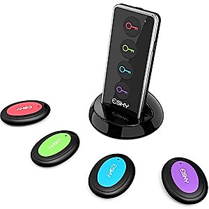 Key Finder, Esky Wireless RF Item Locator, 1 Transmitter with 4 Receivers, Item Tracker with 131ft Working Range and Led Flashlight Function, Key RF Locator, Pet Tracker Wallet Tracker