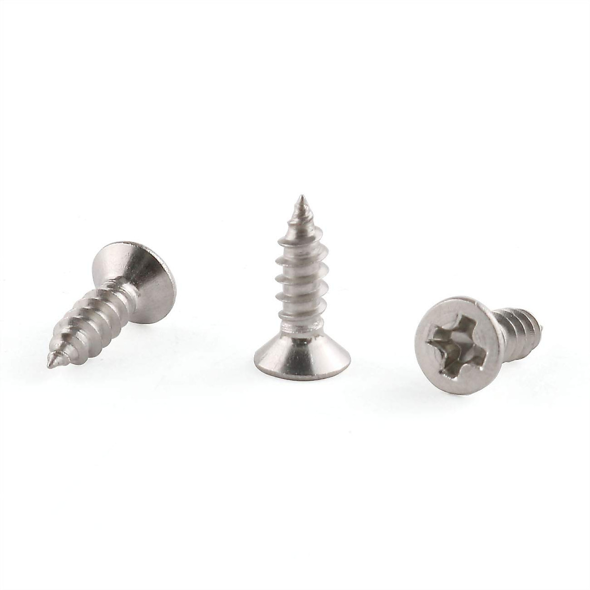 E-outstanding 100pcs #4 x 3/8" Phillips Wood Screw Stainless Steel 304 Flat Countersunk Head Self Tapping Screw, Silver Tone