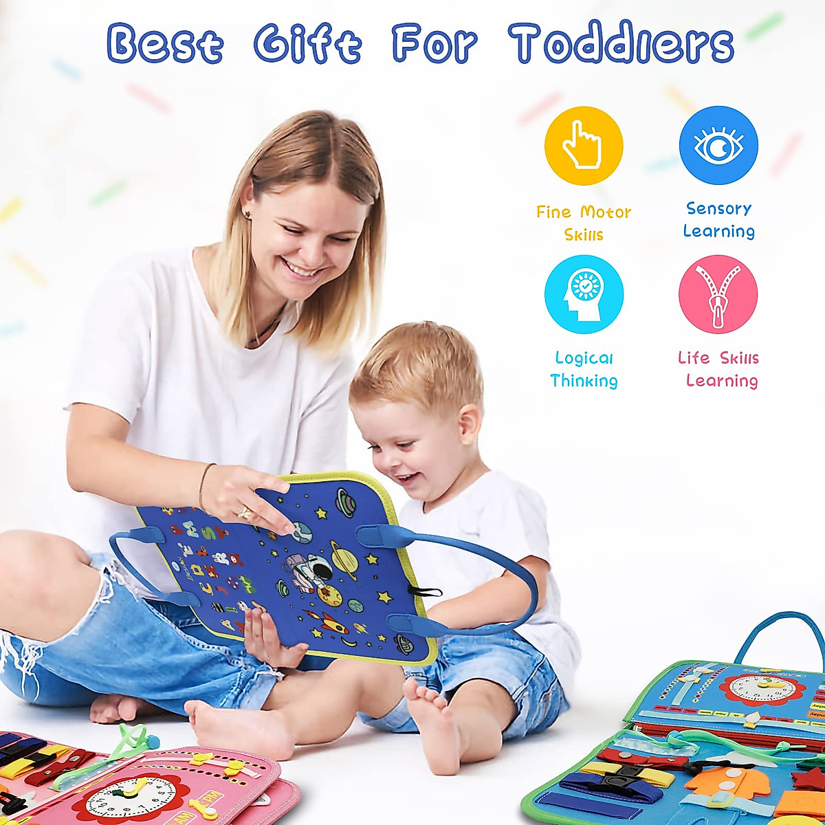 BESFAN Busy Book for Toddlers 1-3, Montessori Toys Busy Board Educational Sensory Learning Toys with Life Skills Travel Toys for Toddlers 1-3 for Road Trip Plane Car