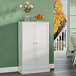 HOMCOM 41" Farmhouse Kitchen Pantry, Freestanding 2 Door Storage Cabinet with Adjustable Shelves for Living Room and Dinning Room,White