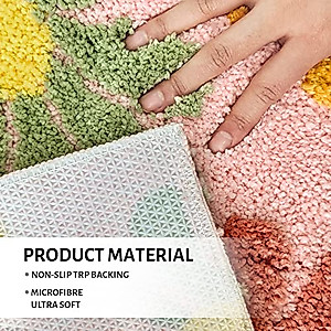 DESIHOM Cute Daisy Flower Non Slip Bathroom Rugs Pink Floral Absorbent Bath Floor Mat Soft Bathmat Washable Small Microfiber Bath Matt Bathroom Decor-16''x24''