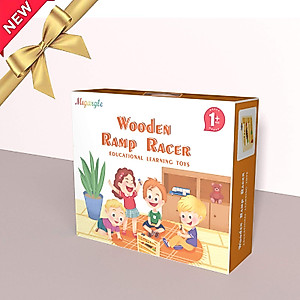 Wooden Ramp Racer. Race Track for Toddlers and 3 Wood Cars and 2 Balls,Toddler Toys for 1 2 3 Year Old Boy and Girl Gifts