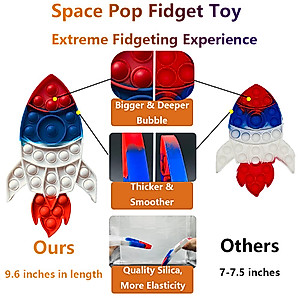 Formemory Pop it Fidget Toys, Pop its for Boys & Girls with Bigger & Deeper Bubble, Thicker & Louder Fidget Poppers Pack, Space Theme Autism Sensory Toys for Kids Adults (Rocket+Astronaut 2-Pack)
