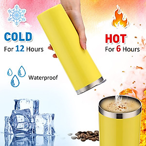 16 Pack Skinny Tumblers with Lids and Straws 20 oz Double Wall Vacuum Slim Water Tumbler Cup Stainless Steel Insulated Skinny Travel Mug Coffee Mug for Hot Cold Drink, 16 Colors