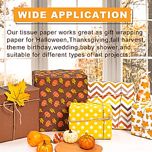 Whaline 90 Sheet Fall Thanksgiving Tissue Paper Autumn Pumpkin Maple Leaves Wrapping Paper Art Paper Crafts for Halloween Harvest Birthday Wedding Party Gift Bag Festival Pompom Confetti (6 Designs)